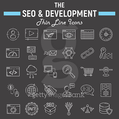 SEO and development line icon set, business symbols collection ...
