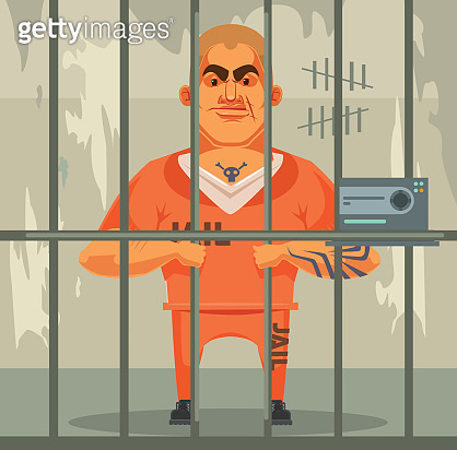 Prisoner man character in jail. Vector flat cartoon illustration ...