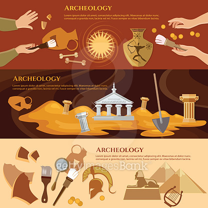 Archeology and paleontology banner. Archaeological excavation and ...