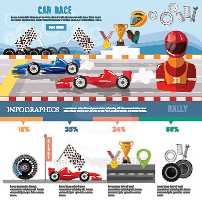 Car racing infographic, auto sport championship symbols and charts ...