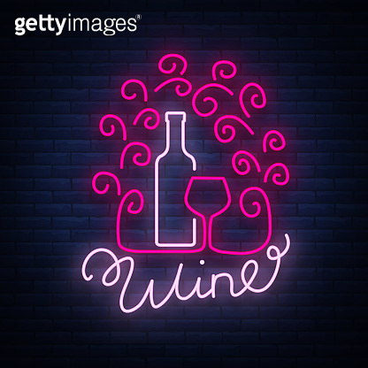 Template logo wine bar in a trendy neon style. Logo, badge glowing ...