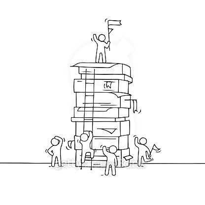 Cartoon working little people with big stack of paper. (638372126) - 게티 ...
