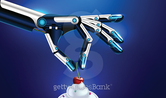 prosthetic hand or arms puts the cherry on the cake 이미지 (671361924 ...
