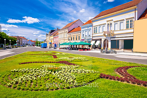 Town of Koprivnica old street and park view, Podravina region of ...