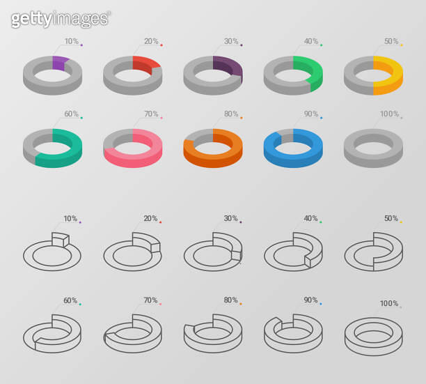 Set of outline and flat style isometric circle charts 이미지 (883146628 ...