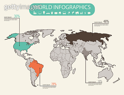 World map infographic template. All countries are selectable. Vector ...