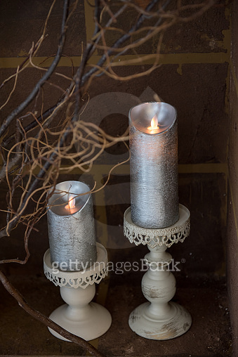 silver magic candles decoration in vintage style. 이미지 (637457934) - 게티이미지뱅크