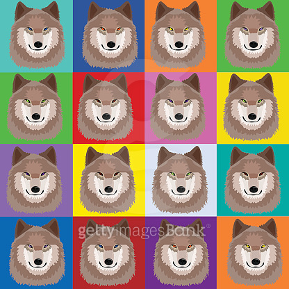 Illustration with wolves in pop art Andy Warhol style (697031478) - 게티이미지뱅크