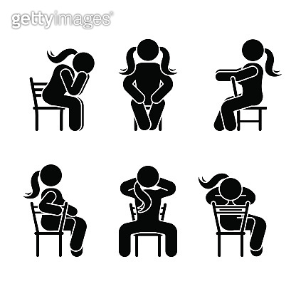 Woman people various sitting position. Posture stick figure. Vector ...