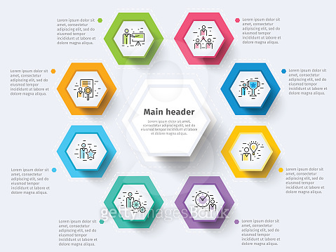 Business 8 step process chart infographics with step circles. Bright ...
