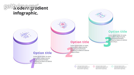 Business 3 step process chart infographics with 3d columns. Circ ...