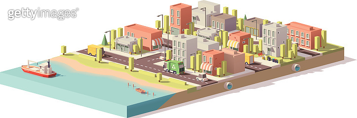 Vector low poly 2d buildings and city scene (842466764) 일러스트, 무료 일러스트 ...
