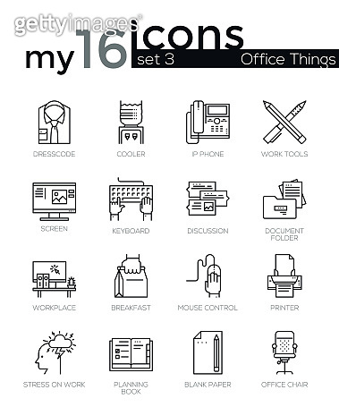 Modern thin line icons set of basic business essential tools, office ...