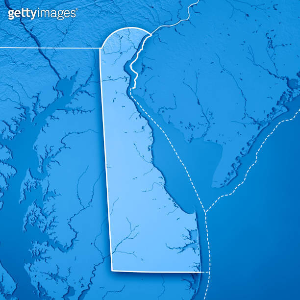 Delaware State USA 3D Render Topographic Map Blue Border (841217530 ...