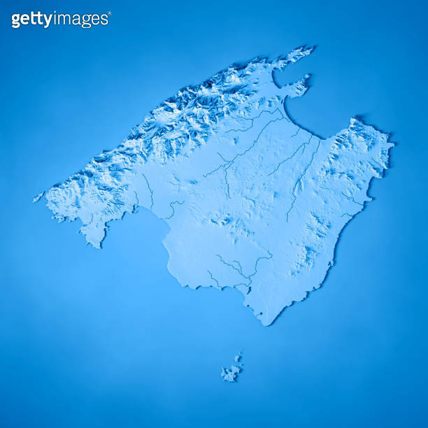 Mallorca Island Spain 3D Render Topographic Map Blue (833246008) 일러스트 ...