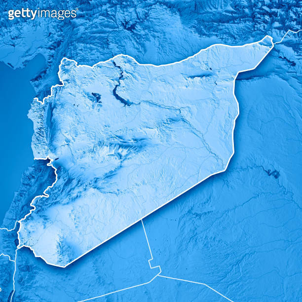 Syria Country 3D Render Topographic Map Blue Border (839114356) 일러스트 ...