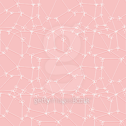 Seamless texture of grid of white threads with small bows on pink ...