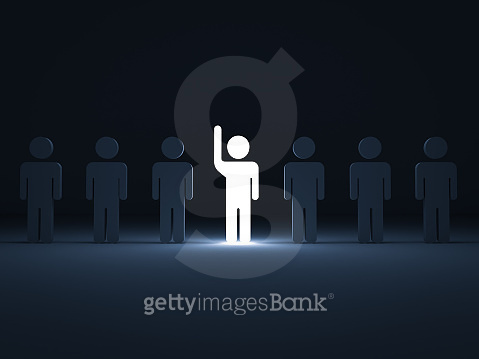 Stand out from the crowd and different concept , One glowing light man ...