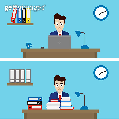 Vector illustration of two office workers in one office with different ...