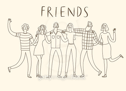 Group of six happy friends hugging each other. (869380182) - 게티이미지뱅크