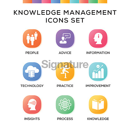 Knowledge Management Icons Set on Gradient Background 이미지 (852631812 ...