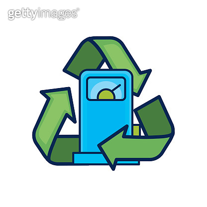 gas machine with recycle symbol around 이미지 (850179542) - 게티이미지뱅크