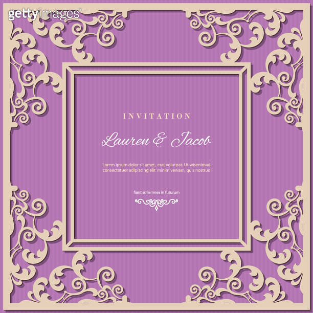 Wedding invitation card template with laser cutting filigree border ...