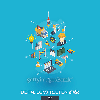 Website under construction integrated 3d web icons. Digital network ...