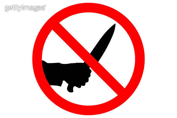 STOP MURDER sign. Silhouette of human hand with killing kitchen knife ...