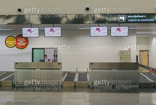 Counter for passenger check in at New Passenger Terminal at U-Tapao ...