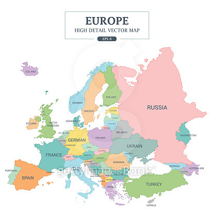 Europe Map Full Color High Detail Separated all countries Vector ...
