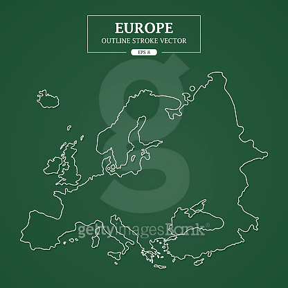 Europe Map Outline Stroke on Green Background Vector Illustration ...