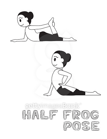 Yoga Half Frog Pose Cartoon Vector Illustration Monochrome 이미지 ...