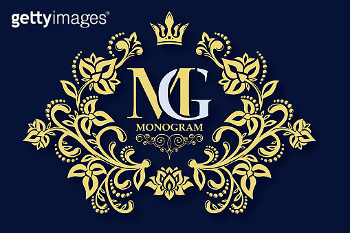 Decorative floral pattern. Gold graceful frame. Heraldic symbols ...