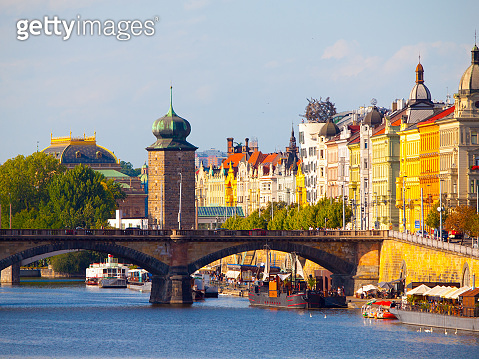 Masaryk Embankment with and Sitkovska water tower Palacky Bridge over ...