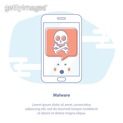 Malware notification. Vector illustration of bubble speech red alert, concept of spam data ...