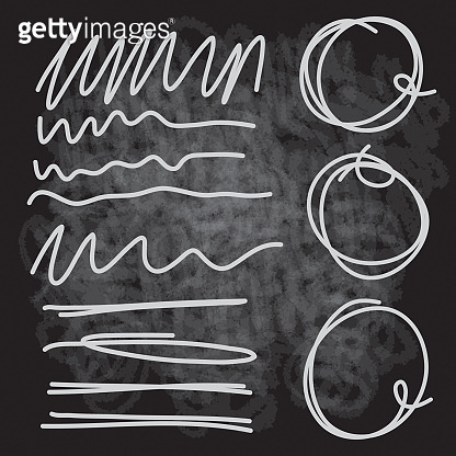 Chalk highlighter circles scribbles and underlines, curves and zigzags ...