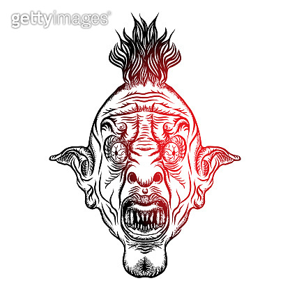Devil head illustration. Nightmare inspired satanic influence punk face ...
