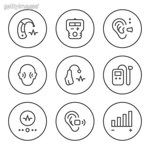 Set round line icons of hearing aid (861578702) 일러스트, 무료 일러스트, 아이콘, 무료 ...