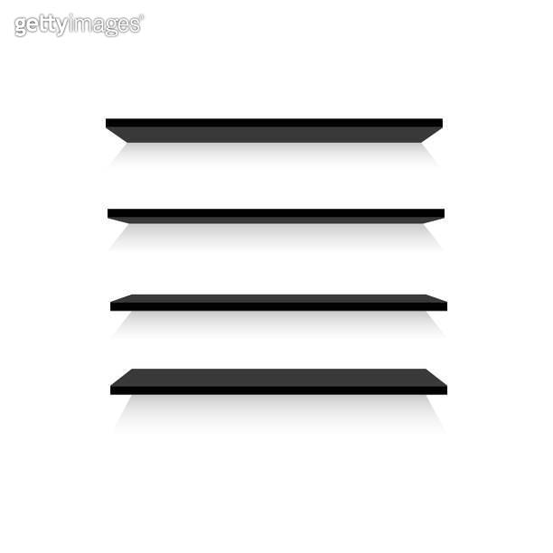 Empty black shop shelf, retail shelves, 3d store wall display vector ...