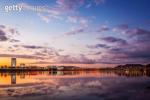 beautiful river and buildings scape of daegu city in south republic ...