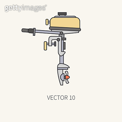 Line flat color vector fisher and camping icon outboard motor ...