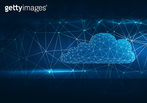 Cloud shaped network on structure background with cosmic light flares ...