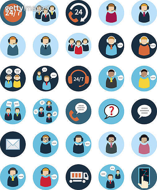 Set of thirty flat call center icons. 이미지 (639755918) - 게티이미지뱅크