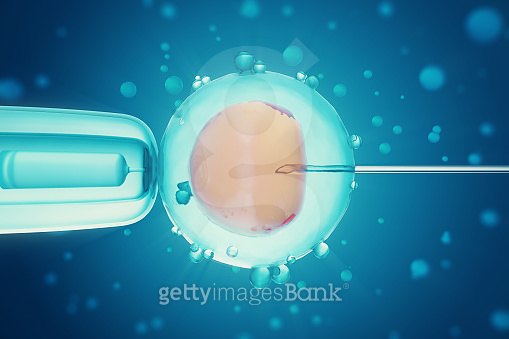 3d illustration Artificial insemination process. Glass needle ...