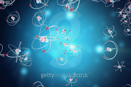 Atom background, shining nuclear model atoms and electrons. Physics ...