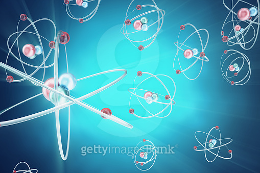 Atom background, shining nuclear model atoms and electrons. Physics ...