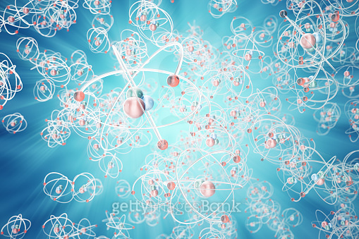 Atom background, shining nuclear model atoms and electrons. Physics ...
