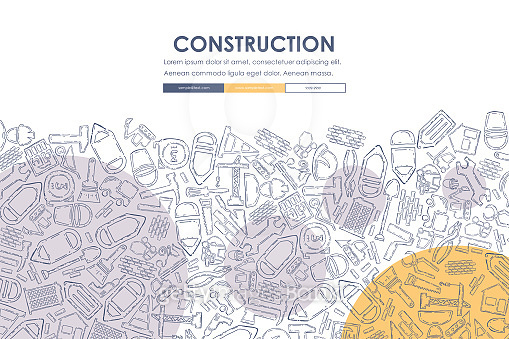 construction Doodle Website Template Design 이미지 (673836672) - 게티이미지뱅크
