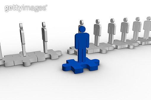 Blue human form over jigsaw piece (847526386) - 게티이미지뱅크